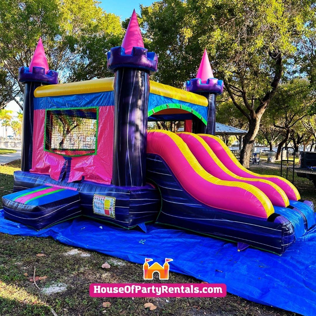 Pink Combo Castle with Double Slide for Rent - HouseOfPartyRentals